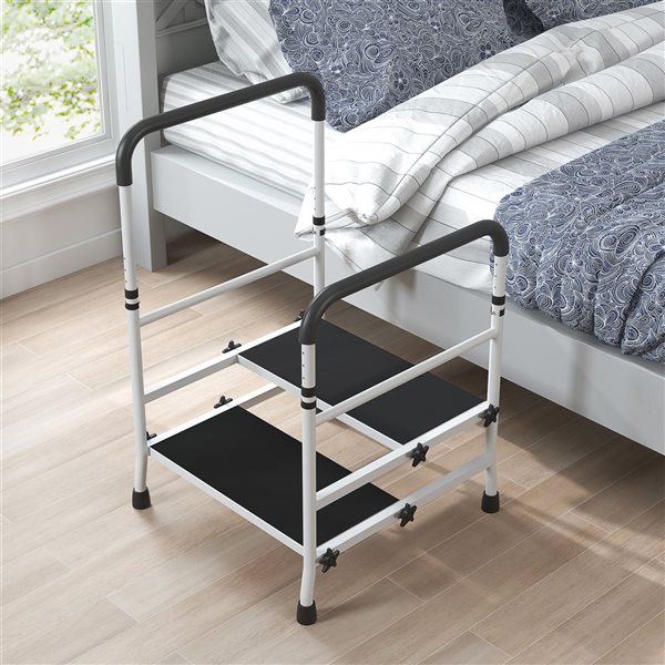 HomCom Adjustable 2 Steps Bedside Step Stool with Handles 713-148V00BK ...