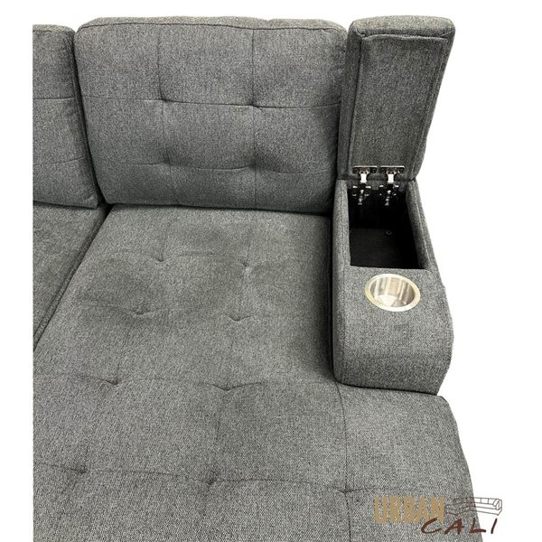Urban Cali Lancaster Belfast Charcoal U-Shaped Sleeper Sectional Sofa ...