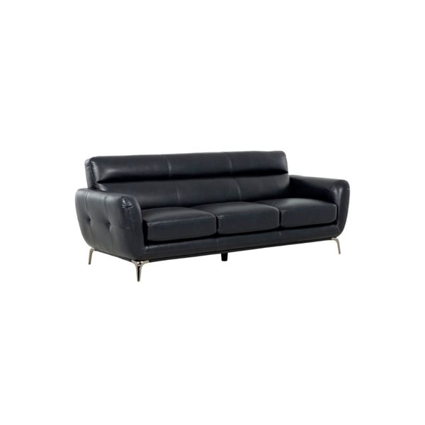 True Contemporary William 84-in Midnight Tufted Faux Leather Sofa WILLI ...