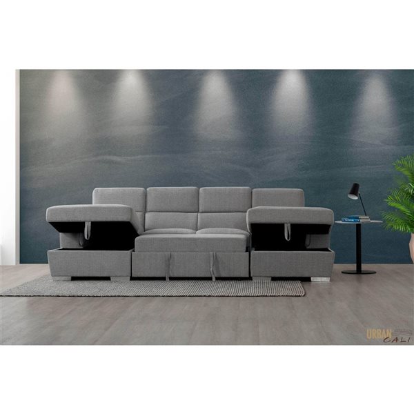 Urban Cali Bel Air Thora Stone Modular U-Shaped Sleeper Sectional Sofa w/ Storage BELAI-USSEC ...