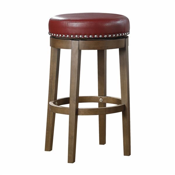 HomeTrend Westby Red Faux Leather Round Upholstered Bar Height Swivel ...