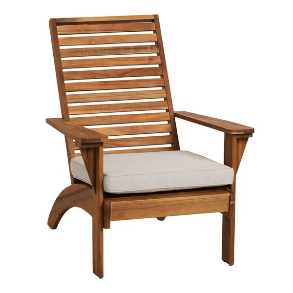 Linon Home Decor Coyle Natural Wooden Outdoor Chair with Off-White Seat ...