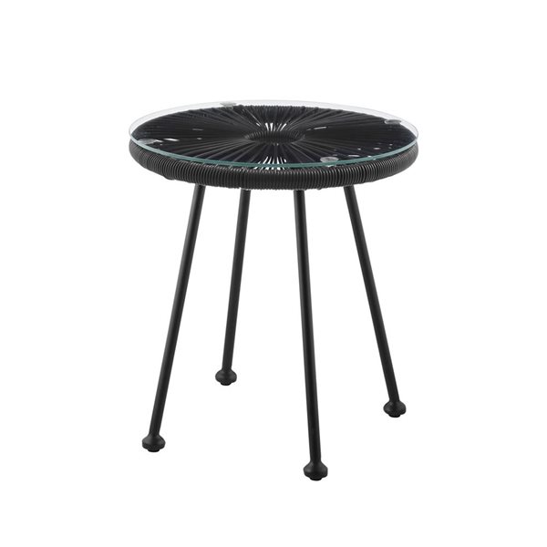 Linon Home Decor Athol Black Metal/Wicker Round Outdoor Side Table with ...