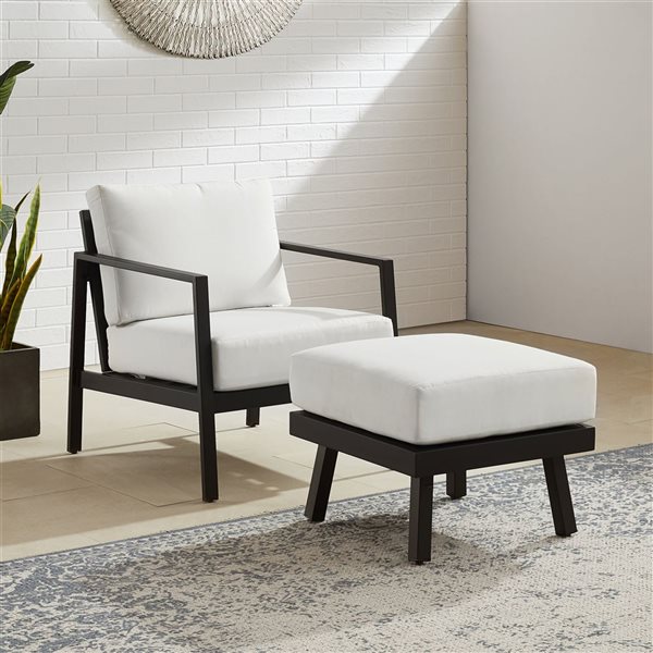 Linon Home Decor Arkona Black Aluminum Outdoor Single Chair with White ...