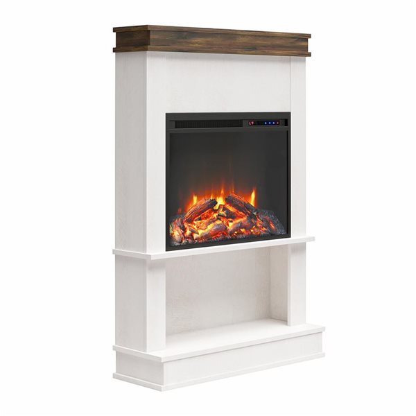 Ameriwood Home Mateo Ivory Oak with Rustic Electric Fireplace with ...