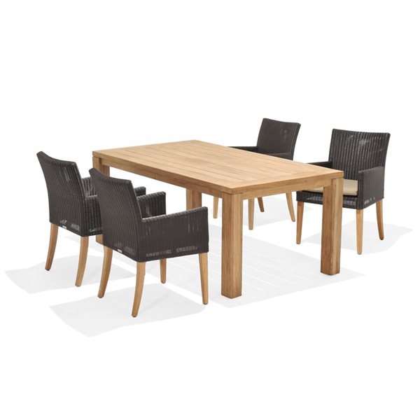 Scancom St.Lucia 5-piece Outdoor Wicker and Teak Dining Set with Tan ...
