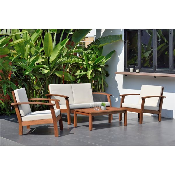 Scancom Kingsbury 4-piece Wood Outdoor Conversation Set with Off-White ...