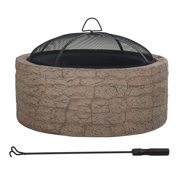 Foyer extérieur rond à bois en argile par Sunjoy 26 po diamètre, kaki ...