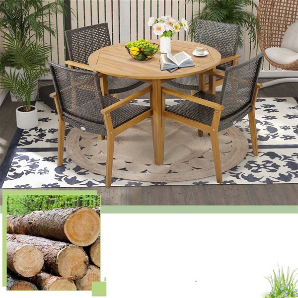 Costway 4-Piece Acacia Wood and Rattan Patio Dining Chairs HW71249-4 | RONA