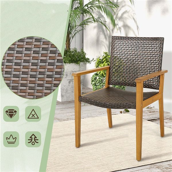 Costway 4-Piece Acacia Wood and Rattan Patio Dining Chairs HW71249-4 | RONA