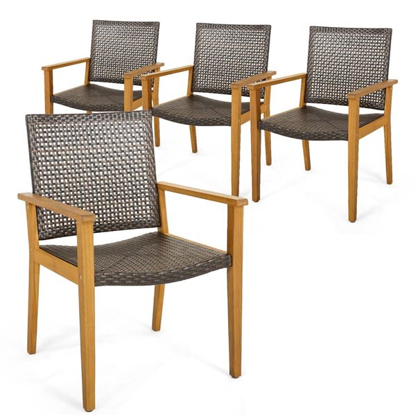 Costway 4-Piece Acacia Wood and Rattan Patio Dining Chairs HW71249-4 | RONA