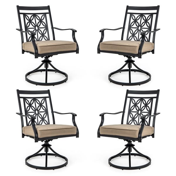 Costway 4-Piece Metal Patio Swivel Chair with Beige Cushion | RONA
