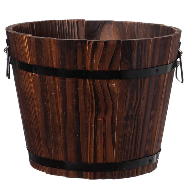 Gardenised 12-in Wooden Whiskey Barrel Planter with Medal Handles and ...