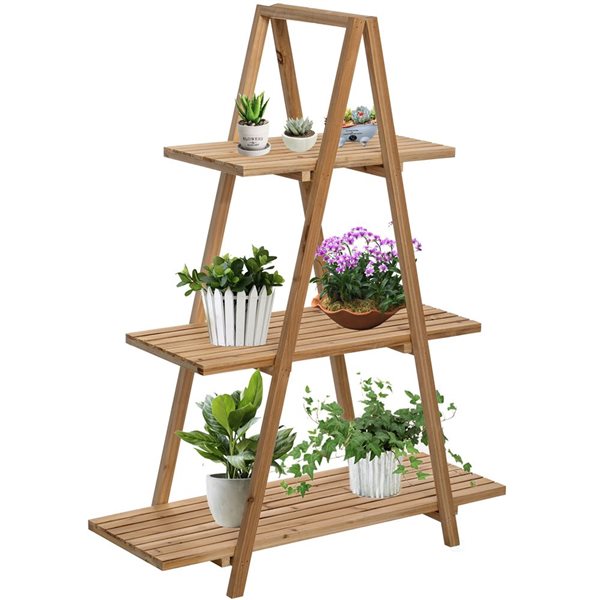 Vintiquewise 49.75-in Wooden 3-Tier Plant Pot Display Shelf QI004597 | RONA
