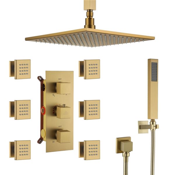 CASAINC 12-in Brushed Gold Ceiling-Mounted Luxury Shower System with ...