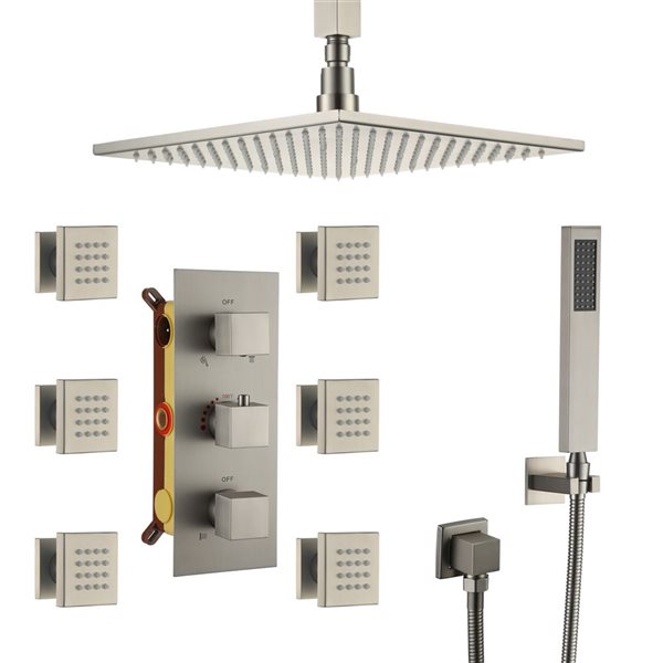 CASAINC 12-in Brushed Nickel Ceiling-Mounted Luxury Shower System with ...