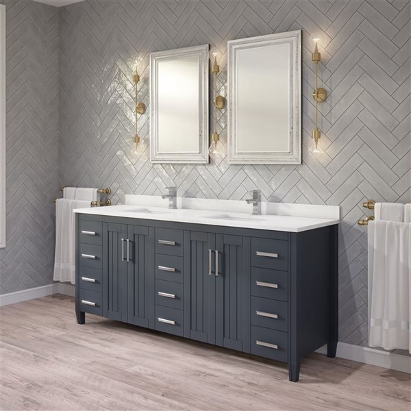 Spa Bathe Jack 75-in Gray Double Sink Freestanding Vanity w/ Power Bar ...