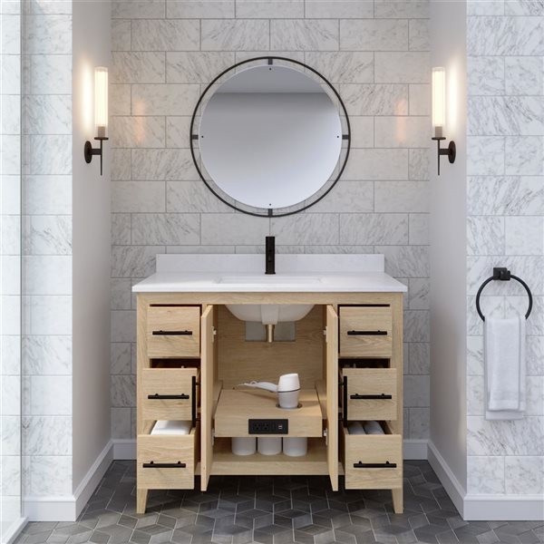 Spa Bathe Vance 42-in White Oak Single Vanity w/ Power Bar and Drawer ...