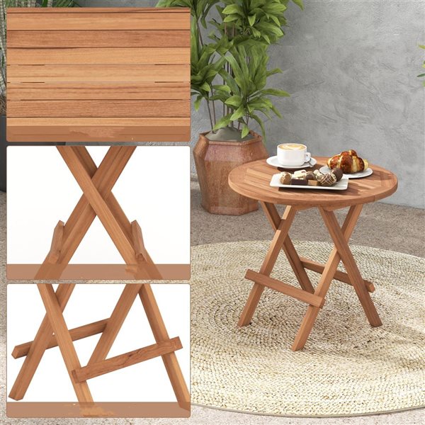 Costway 20-in Round Teak Wood Folding Side Table OP71250 | RONA