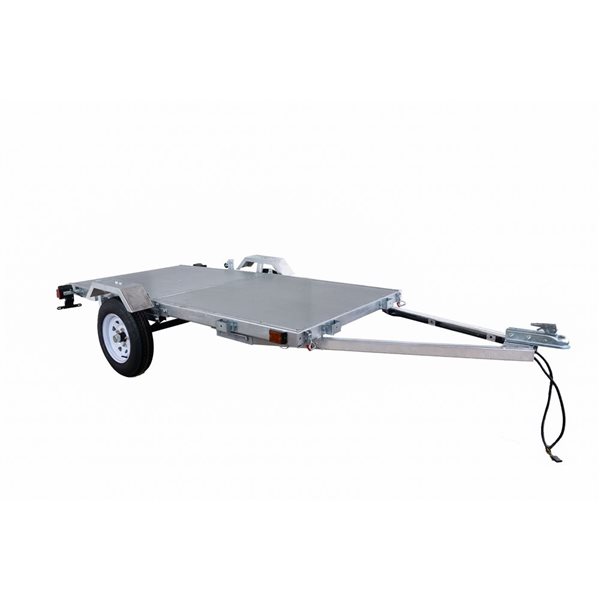 DK2 4-ft x 8-ft Silver Single Axle Galvanized Folding Utility Trailer ...