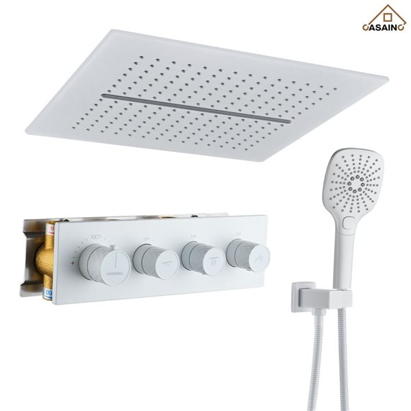 CASAINC 16-in Matte White Ceiling Mount Thermostatic Rain Shower Set ...