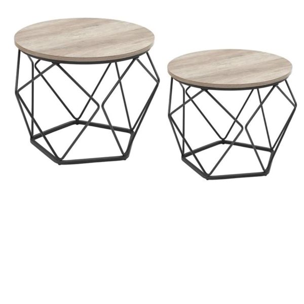 Boutique Home Tan and Black Modern Geometric Base Round Coffee Tables ...
