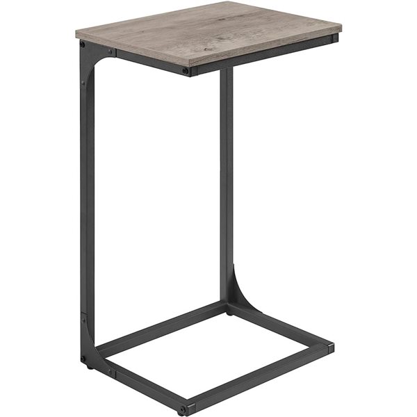 Table d'appoint en forme de C de Boutique Home aspect bois gris et acier noir 15,7 l. x 11,8 p ...
