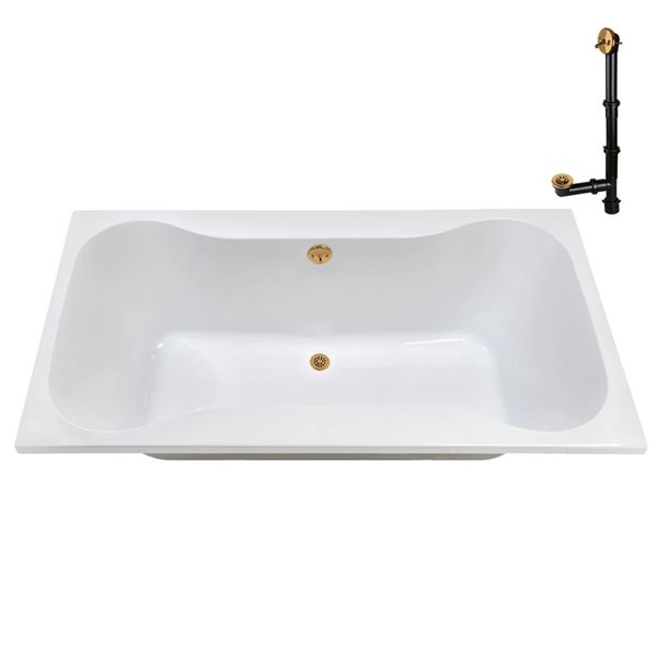 Streamline 66-in x 34-in Glossy White Acrylic Soaking Drop-In Bathtub ...