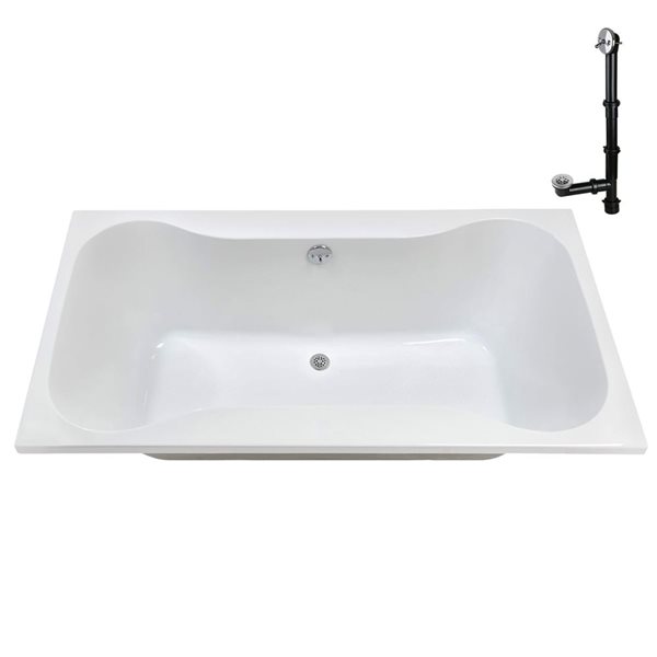 Streamline 72 x 36-in Acrylic Soaking Drop-In Glossy White Bathtub w ...
