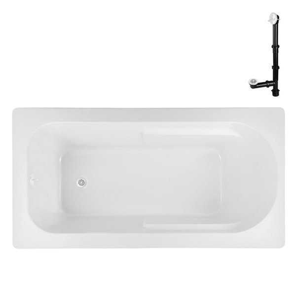 Streamline 72 x 36-in Acrylic Soaking Drop-In Glossy White Bathtub w ...