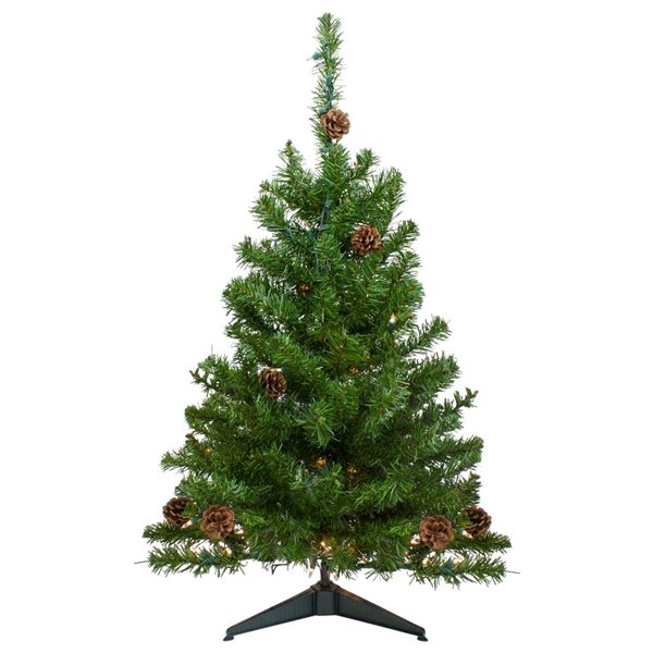 NORTHLIGHT 3-ft Pre-Lit Canadian Pine with Pine Cones Artificial ...