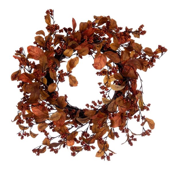 Vickerman Artificial 22-in Orange Fall Leaves and Berries Wreath ...