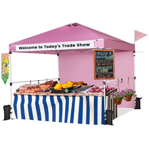 Costway 10 x 10-ft Pink Foldable Outdoor Commercial Pop-Up Canopy w ...