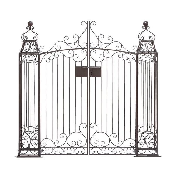 GRAYSON LANE Dark Brown Metal Indoor Outdoor Scrollwork Arched Gate ...