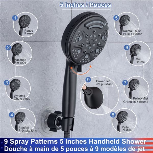 Rainlex Matte Black Single-Handle Shower System with Handshower RX2003H ...