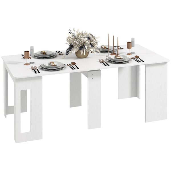 HOMCOM White Composite Rectangular Extendable Removable Leaf Dining ...