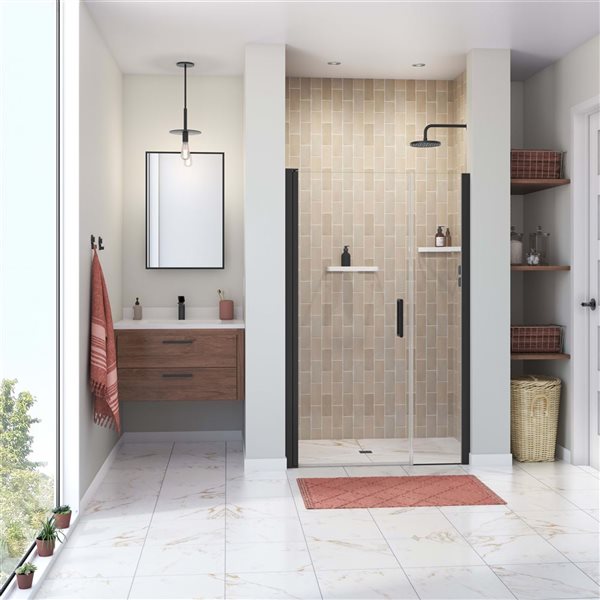 Maax Manhattan 43-45 x 68 in 6 mm Matte Black Pivot Shower Door for Alcove Installation with ...