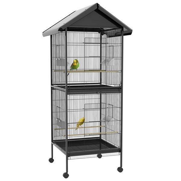 PawHut 67-in Black Wrought Metal Bird Cage Feeder with Rolling Stand ...