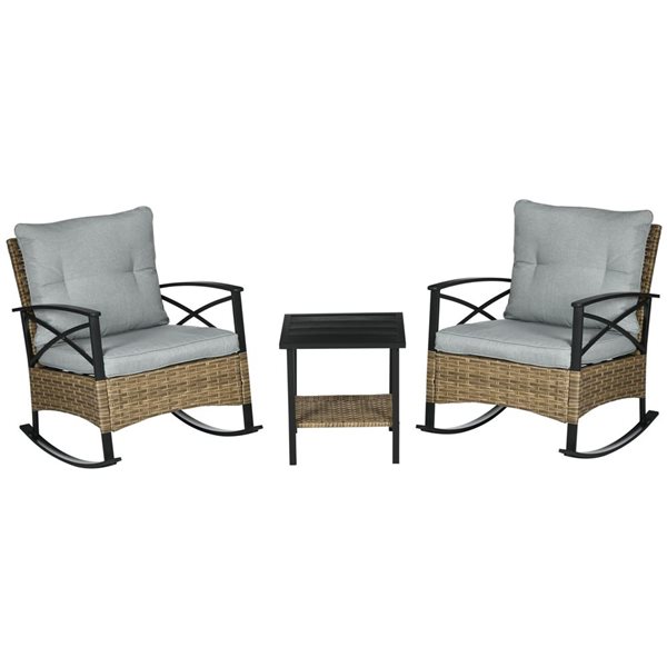Outsunny Grey Rocking Chair Set with Two-Tier Table Bistro Set 863 ...
