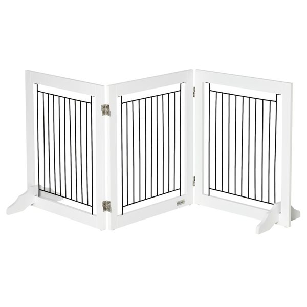 PawHut 24-in 3-Panel Freestanding Folding Pet Gate with 2 Support Feet ...