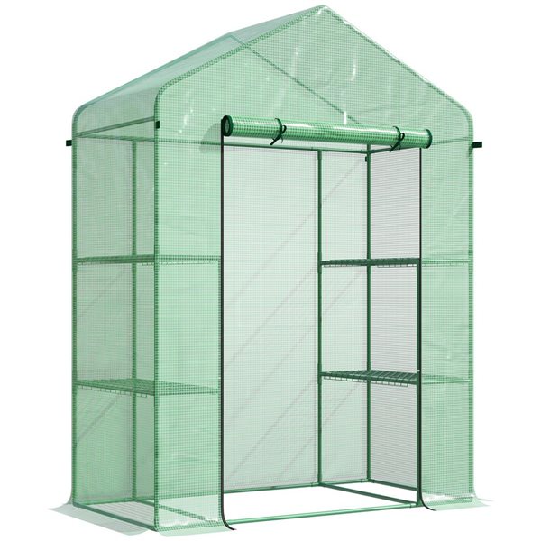 Outsunny Walk-in Mini Greenhouse with 4 Shelves and Door 845-139V00GN ...