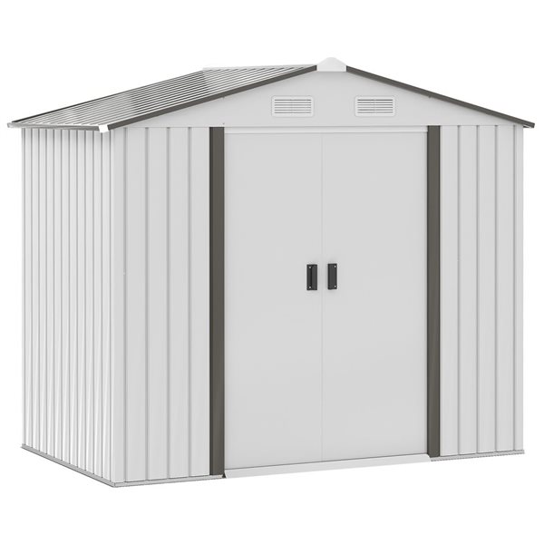Outsunny 7 x 4 x 6-ft Silver Garden Storage Shed with Steel Floor ...