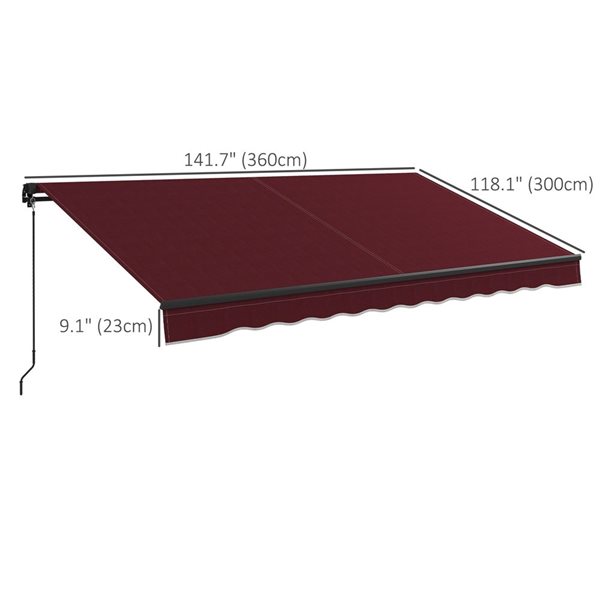 Outsunny 12 x 10-ft Red Wine Polyester Retractable Patio Awning w ...