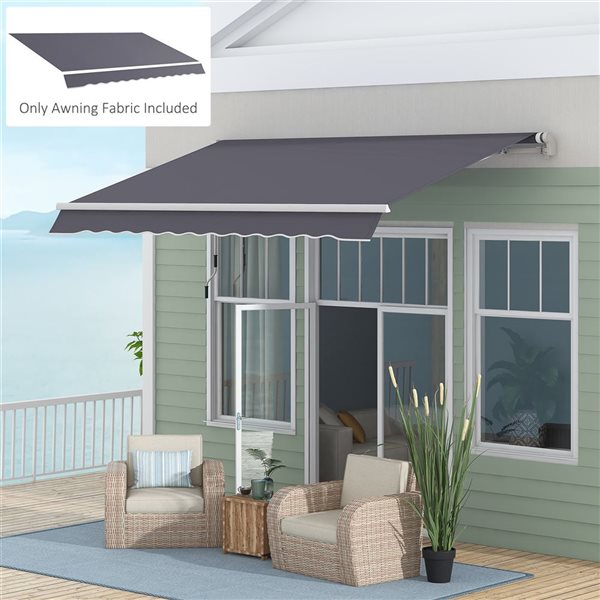 Outsunny 11 x 8-ft Grey Retractable Replacement Outdoor Awning Fabric ...