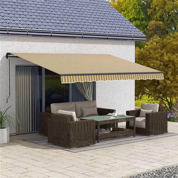 Auvent de terrasse rétractable Outsunny 12 x 10 pi en polyester gris ...