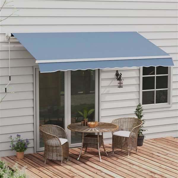 Outsunny 12 x 10-ft Light Grey Polyester Retractable Patio Awning with ...
