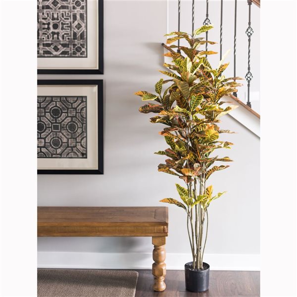 Vickerman 6-ft Potted Artificial Green and Orange Croton Tree TB170672 ...