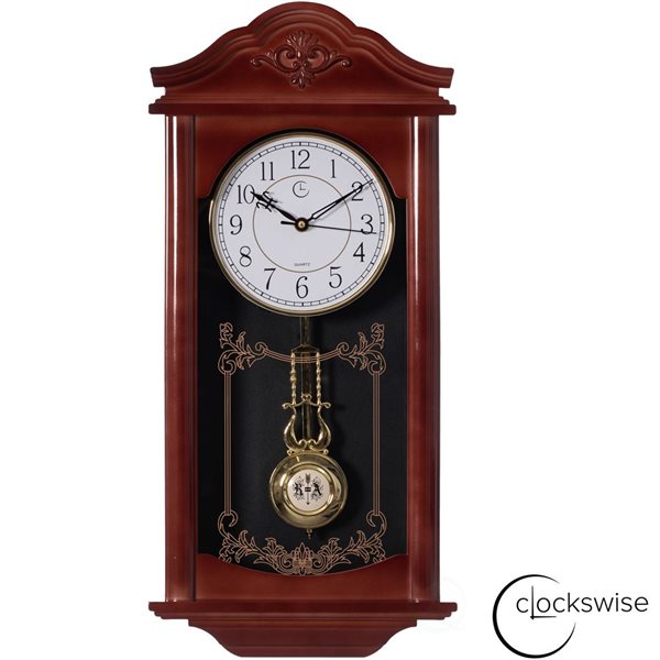 Clockswise Vintage Grandfather Brown Wood Plastic Pendulum Wall Clock ...