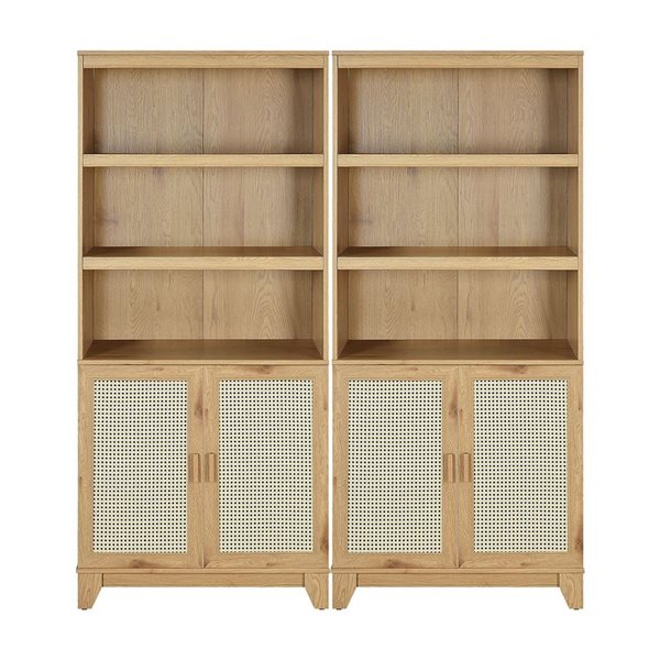 Manhattan Comfort Sheridan Modern Cane Set of 2 Nature Bookcase with ...