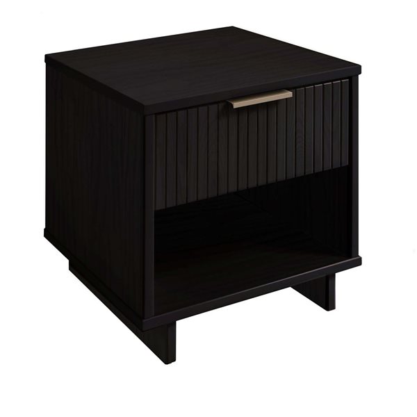 Manhattan Comfort Granville Black Modern Nightstand with 1 Full ...